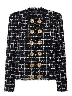 Balmain Frayed Checked Bouclé-tweed Jacket - Black