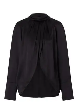 Balmain Draped Silk-satin Blouse - Black