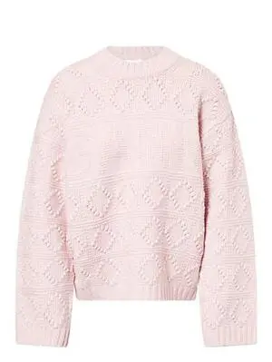 GANNI Relaxed-fit Textured Wool-and-cotton Jumper - Chalk Pink