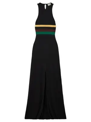 Saint Laurent Striped Crepe-jersey Maxi Dress - Black