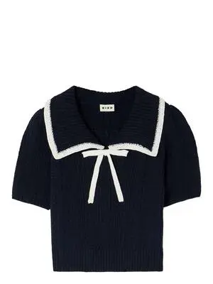 Rixo Pippa Bow-Detailed Two-Tone Sweater Navy