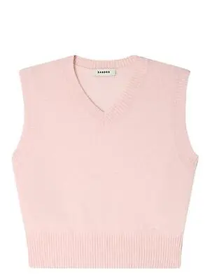 Sandro Logo-embroidered Wool And Cashmere-blend Vest - Light Pink