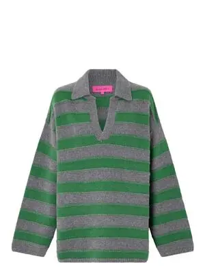 THE ELDER STATESMAN Dume Striped Cashmere Polo Sweater - Green