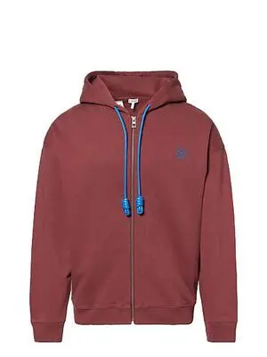 Loewe Leather-drawstring Relaxed-fit Cotton-jersey Hoodie - Burgundy