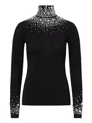 Rabanne Studded Long-sleeve Jersey Top - Black