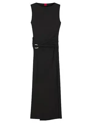 Hugo Buckle-embellished Wrap-effect Jersey Maxi Dress - Black