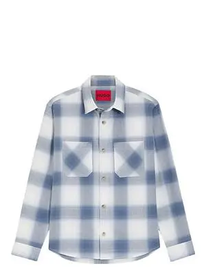 Hugo Check-pattern Oversized Cotton-twill Shirt - Open Blue