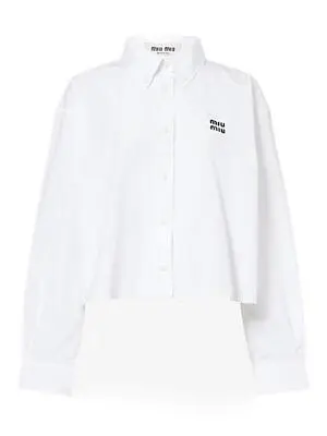 Miu Miu Logo-embroidery Cotton Shirt - Bianco