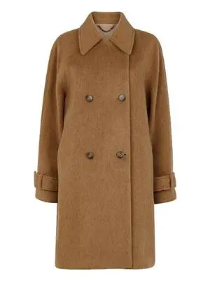 Whistles Short Button-embellished Wool Coat - Tan