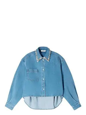 Sandro Rhinestone-embellished Denim Shirt - Blue Jean