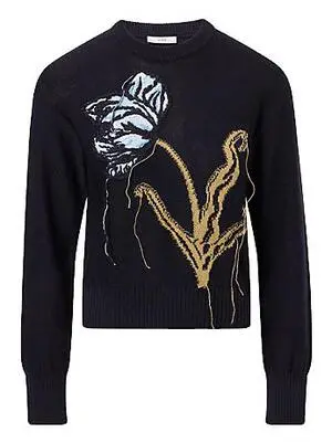Erdem Embroidered Floral Wool-and-cotton Jumper - Navy