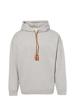 Loewe Cotton-jersey Hoodie With Leather Drawstring - Grey Melange