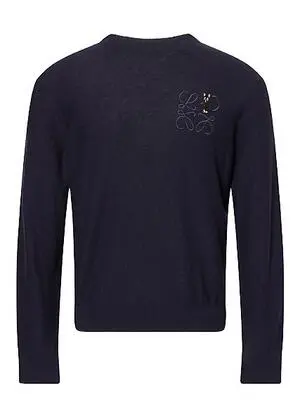 Loewe Anagram-embroidery Stretch-wool-blend Jumper - Dark Navy Blue
