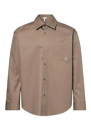 Loewe Anagram Long-sleeves Cotton-poplin Shirt 15.5 Khaki Brown
