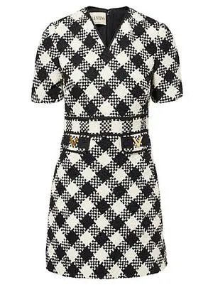Valentino Garavani Diamond-check Textured Woven Mini Dress - Betulla Nero