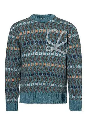Loewe Printed Crewneck Wool-blend Jumper - Blue/multicolor