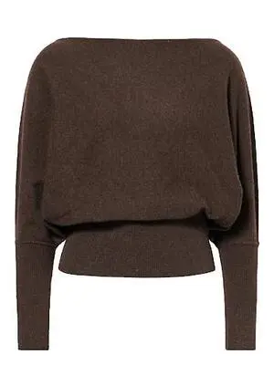 TWP Off-the-shoulder Batwing-sleeves Cashmere Jumper - Peat