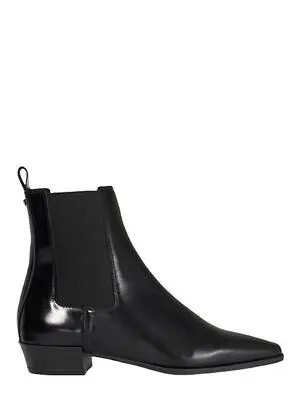 DUNE Leather Ankle Boots - Black Plain Leather