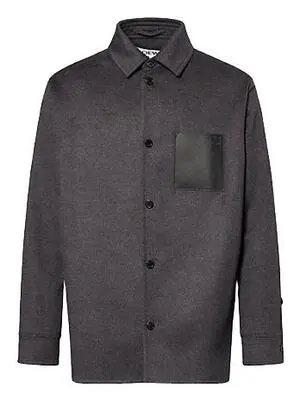 Loewe Leather-pocket Relaxed-fit Wool And Cashmere Overshirt - Charcoal Melange