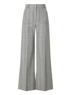 Victoria Beckham Alina Checked Wool Wide-leg Pants - Gray