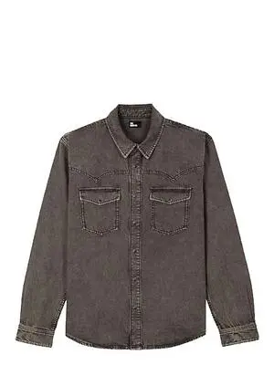 The Kooples Faded-wash Chest-pocket Denim Shirt - Denim Grey