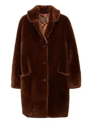Prada Shearling Midi Coat - Brown