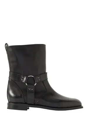 Manolo Blahnik Calica Buckled Leather Biker Boots - Black