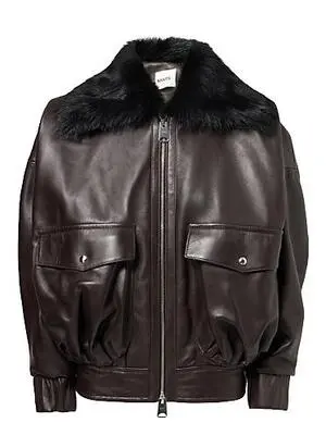 Khaite Daemon Faux-fur Collar Leather Jacket - Mud