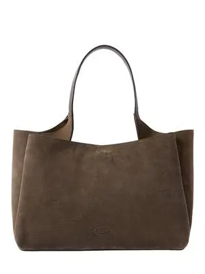 TOD'S Large Leather-trimmed Suede Tote - Brown