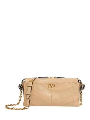 Valentino Garavani Small Chevron Patchwork Leather Shoulder Bag - Beige