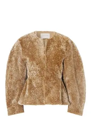LIBEROWE Shearling Peplum Jacket Camel