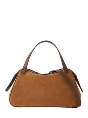 JIL SANDER Small Leather-Trimmed Suede Shoulder Bag Tan