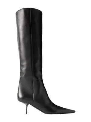 Saint Laurent Victoire Leather Knee Boots - Black