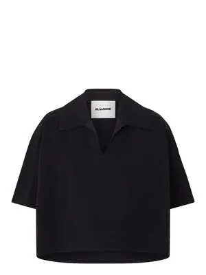 JIL SANDER Cropped Crepe Polo Shirt - Black