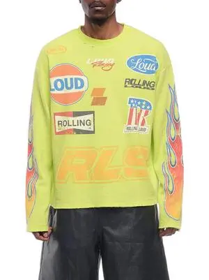 ROLLING LOUD Loud Racing Distressed Graphic Long Sleeve Thermal T-shirt - Neon Green
