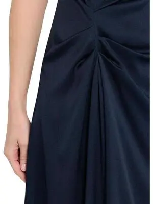 Michael Kors Pleated Draped High-neck Midi Dress - Midnight