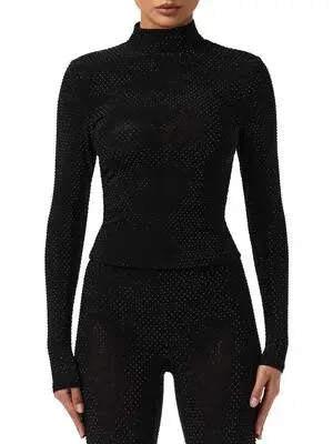 Naked Wardrobe Rhinestone Long Sleeve Top - Black