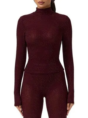 Naked Wardrobe Rhinestone Long Sleeve Top - Dark Plum