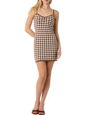 Astr The Label Gingham Knit Mini Dress - Brown Gingham