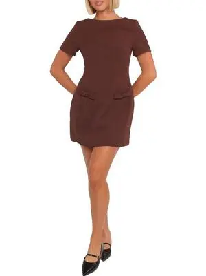 PETAL & PUP Tanis Bow Sheath Minidress - Brown