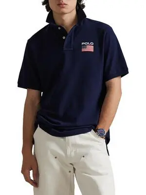 Polo Ralph Lauren Classic Fit Flag Embroidered Piqué Polo - Refined Navy