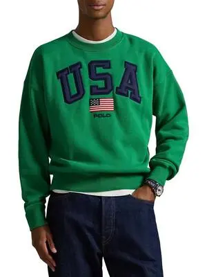 Polo Ralph Lauren Vintage Fit Flag Fleece Crewneck Sweatshirt - Billard Green