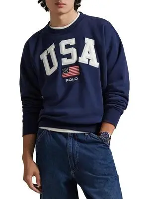 Polo Ralph Lauren Vintage Fit Flag Fleece Crewneck Sweatshirt - Refined Navy