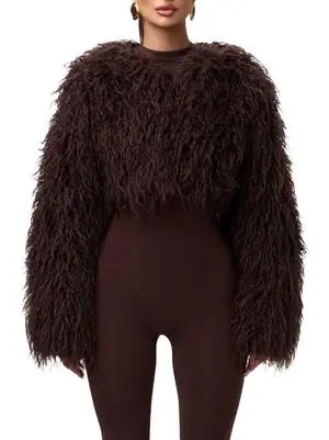 Naked Wardrobe Faux Fur Jacket - Dark Chocolate