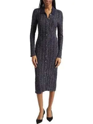 Veronica Beard Barrett Check Shirtdress - Navy White Multi