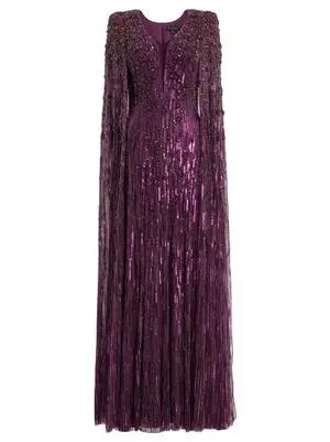 Jenny Packham Beaded Cape Maxi Dress - Purple Muscadine