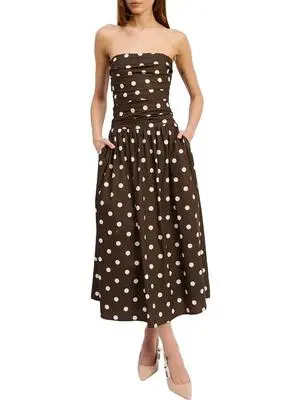 EN SAISON Lainey Dot Sleeveless Midi Dress - Brown Ivory