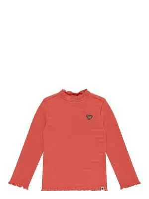 STAINS AND STORIES BY BABYFACE Ribbed Mock Neck Long Sleeve Shirt - Grapefruit