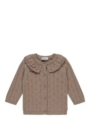 BABYFACE Heart Pointelle Collar Cardigan - Sepia
