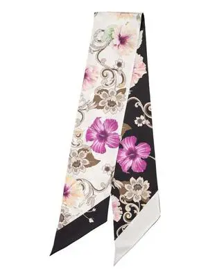 ELIZABETTA Floral Print Skinny Silk Scarf - Cream